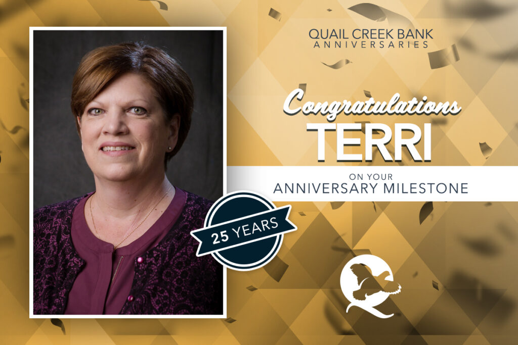 Congrats, Terri - Quail Creek Bank