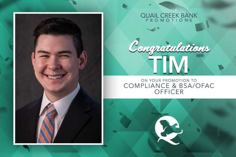 Congratulations, Tim - Quail Creek Bank